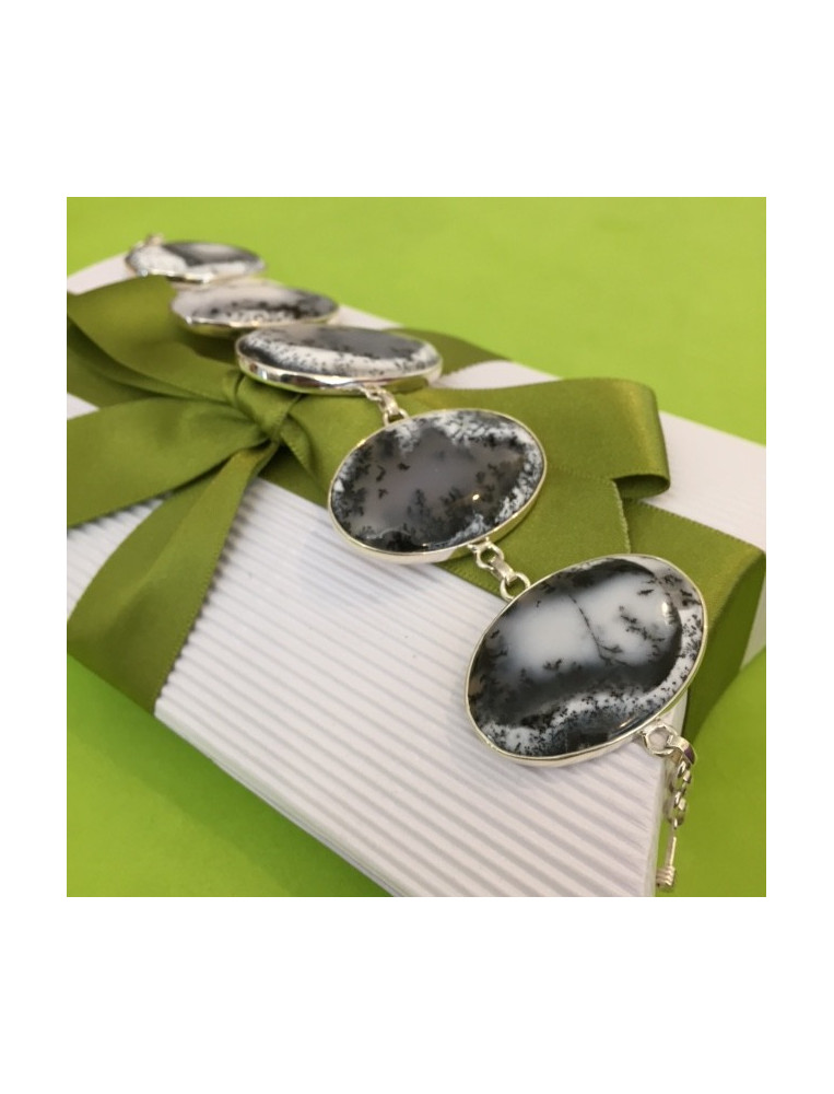 Five stone Merlinite silver bracelet