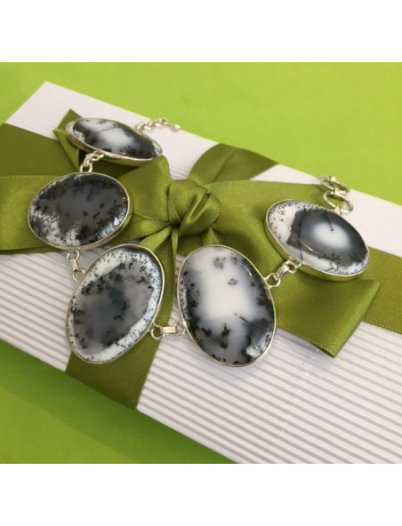 Five stone Merlinite silver bracelet